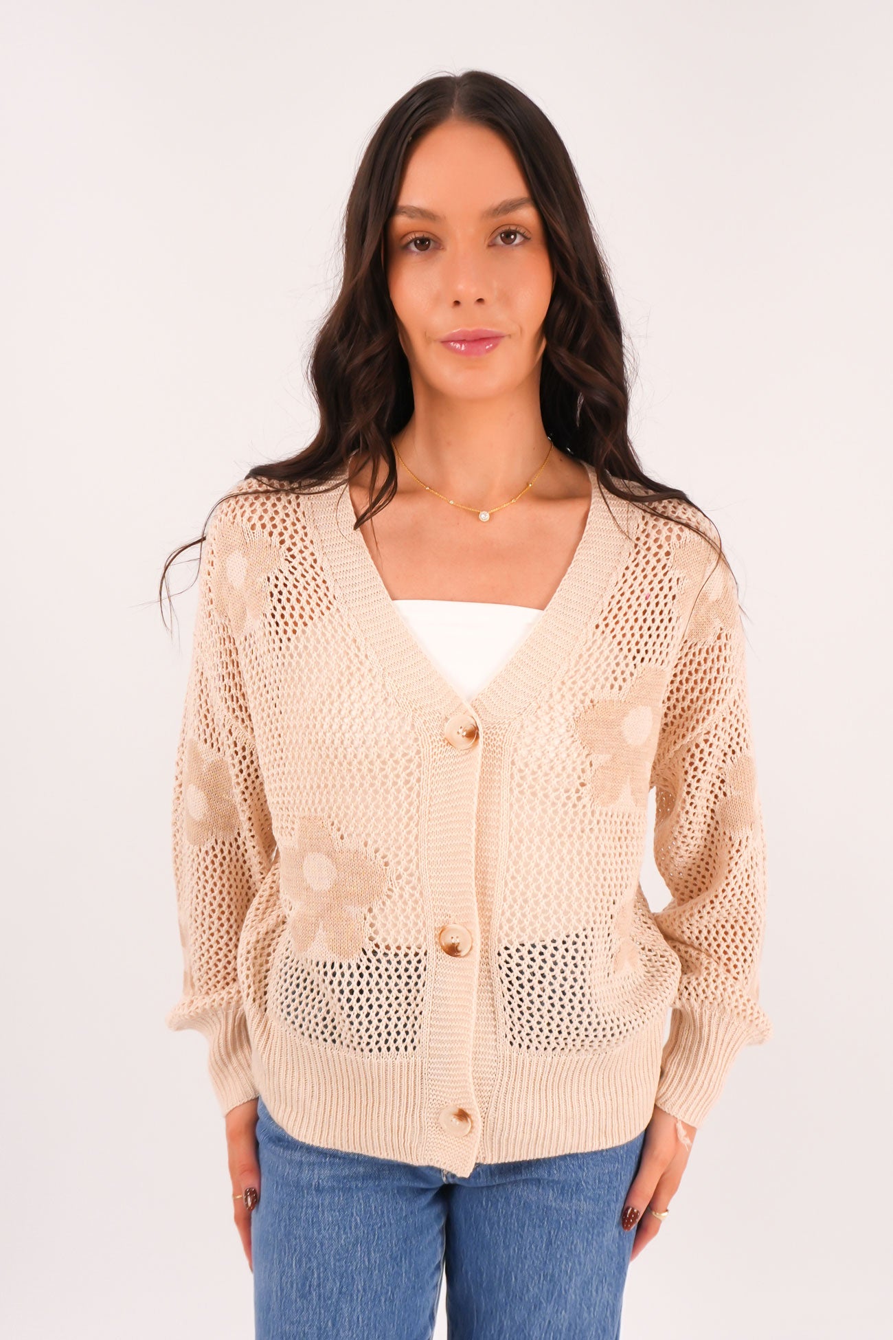 Danna Crochet Cardigan Beige