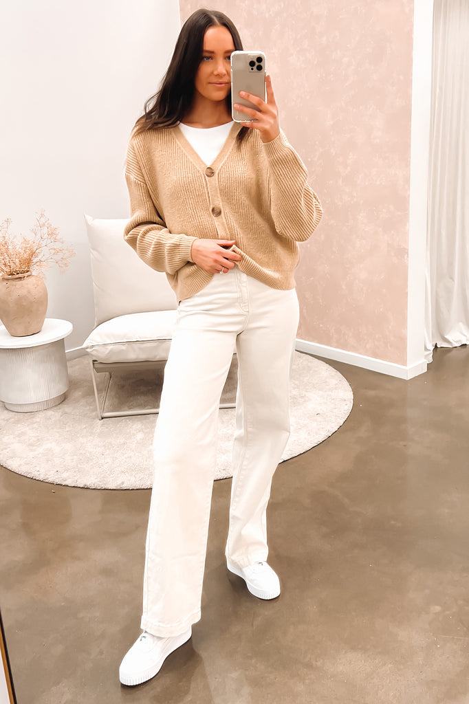 Celine Button Thru Cardi Oatmeal - Jean Jail