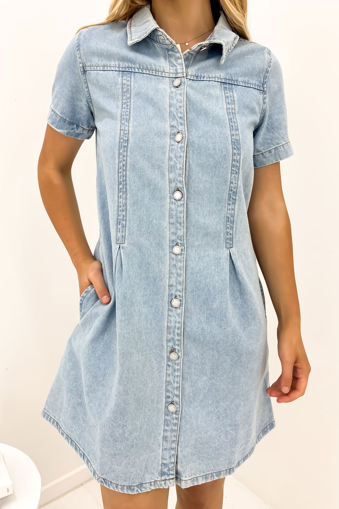 Corbin Denim Mini Dress Light Blue