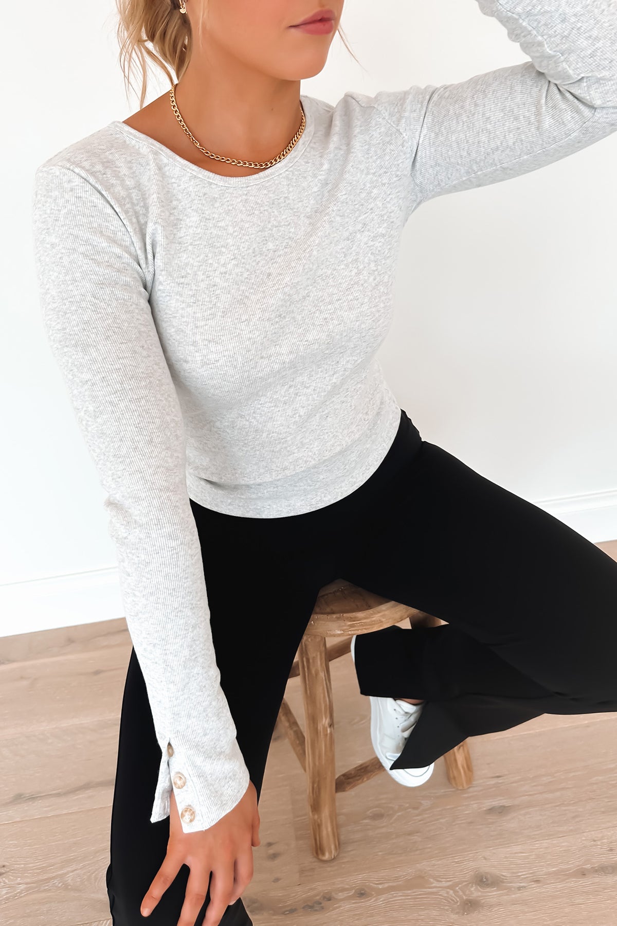 Jordyn Rib Long Sleeve Snow Marle - Jean Jail