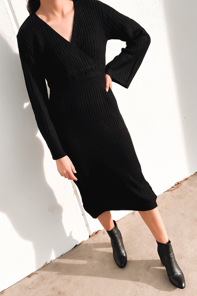 Amber Knit Midi Dress Black - Jean Jail