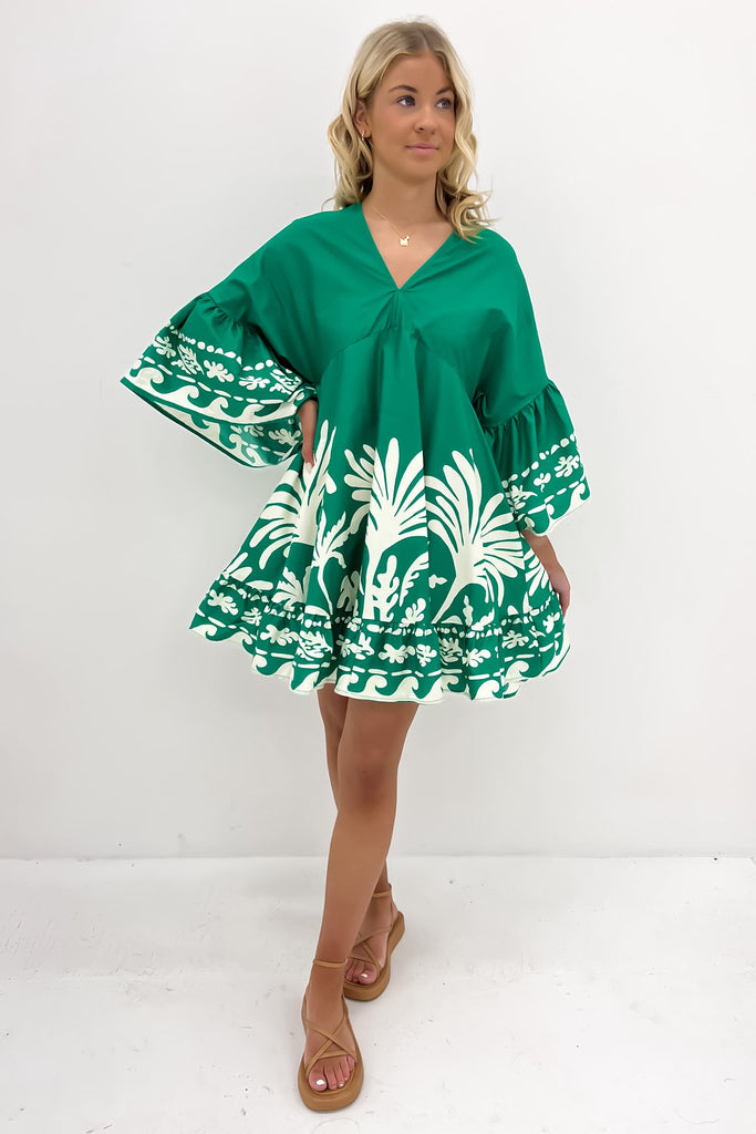 Fallon Mini Dress Green White - Jean Jail