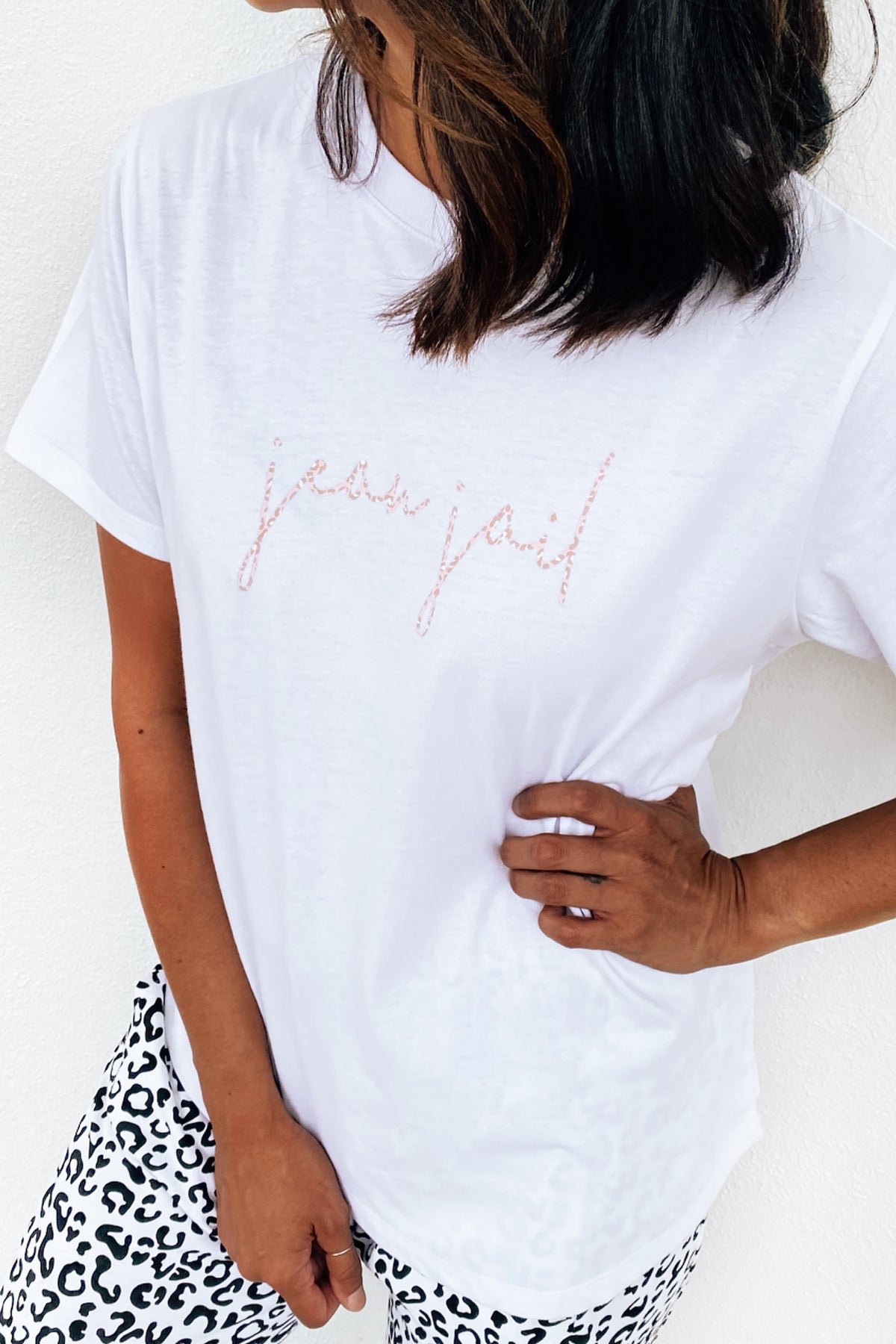 Fearless Tee Blush Leopard White - Jean Jail