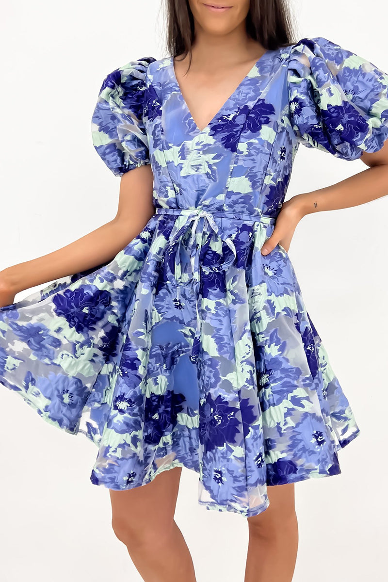 Nya Mini Dress Blue Floral - Jean Jail