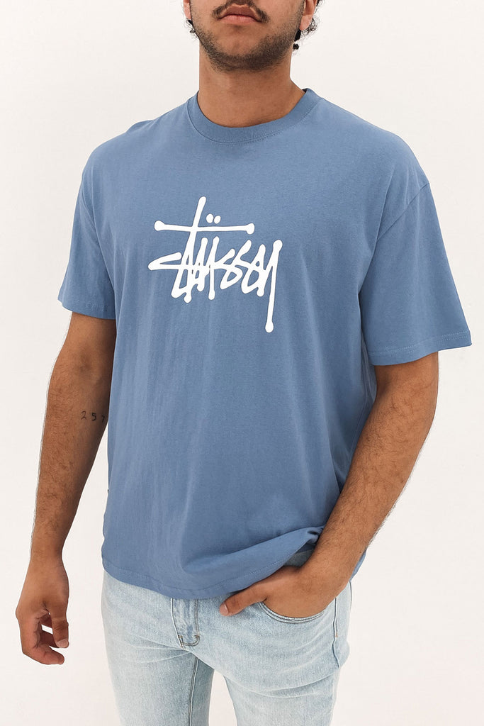 Solid Graffiti Short Sleeve Tee Dusty Blue - Jean Jail